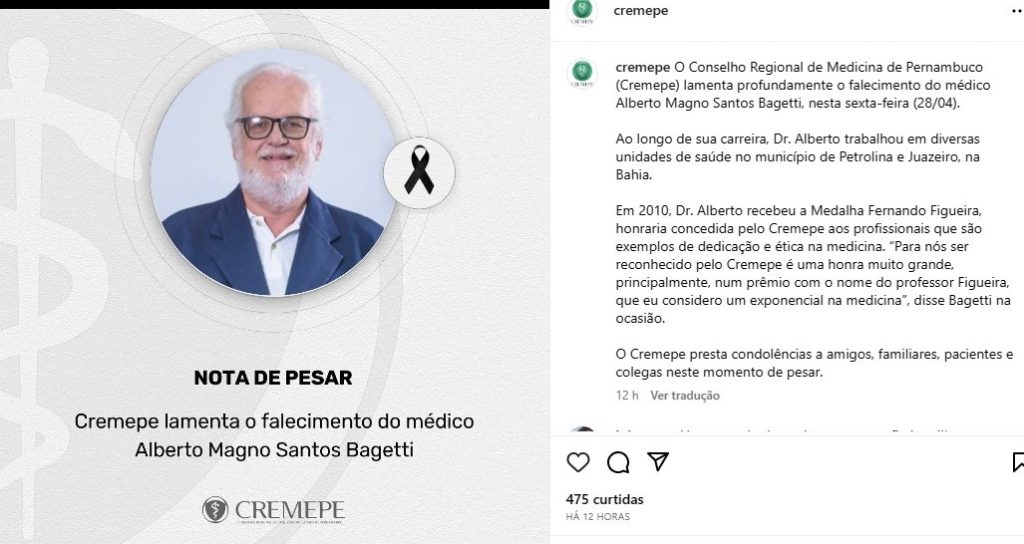 Morre, aos 72 anos, o médico e cirurgião pediátrico Alberto Bagetti ...